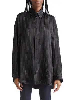 Balenciaga Logo Stripe Cocoon Button-down Shirt - 1264 Black/camel