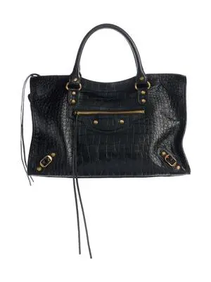 Balenciaga Le City Croc Embossed Leather Satchel - 1000 Black