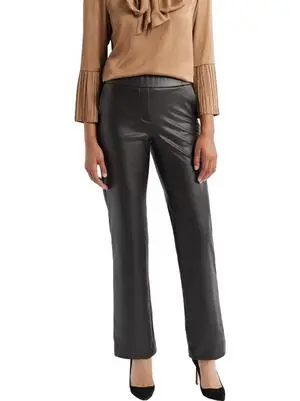 Anne Klein Faux Leather Pull-on Pants - Deep Mahogany