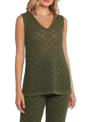 PETAL & PUP Pointelle Stitch Cotton Sweater Vest - Olive