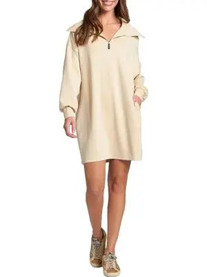 APNY Long Sleeve Half Zip Sweatshirt Dress - Tan