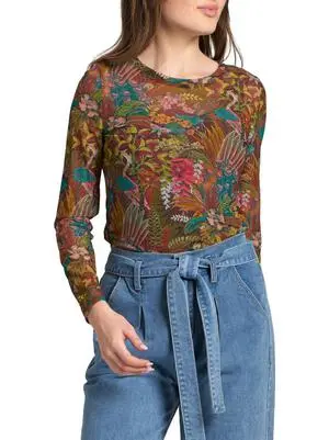 APNY Printed Mesh Top - Olive Multi