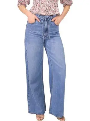 1.State High-waist Wide-leg Jeans With Drawstring - Light Blue Wash