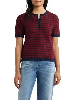 Wit & Wisdom Striped Pointelle Knit Top Fired Brick/navy