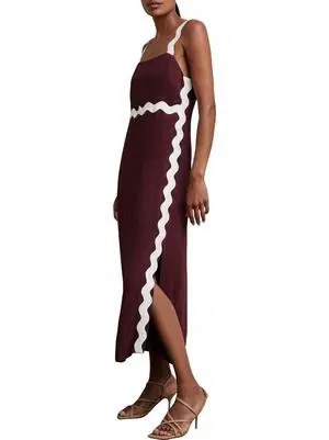 REISS Asher Rickrack Maxi Dress - Burgundy