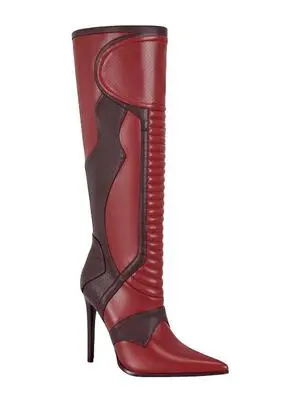 AZALEA WANG Rodrigo Patchwork Knee High Boots Red
