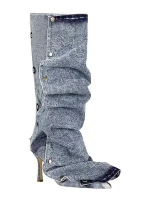 AZALEA WANG Imogine Knee High Stiletto Boots - Denim