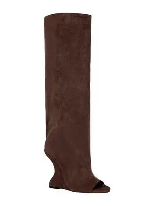 AZALEA WANG Vincent Knee High Open Toe Boots - Brown