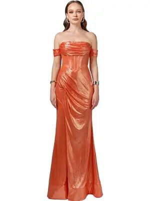 BARIANO Bridie Corset Draped Gown - Orange