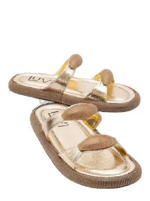 PROLOGUE SHOES Finery Embellished Platform Slides - Gold Faux Leather