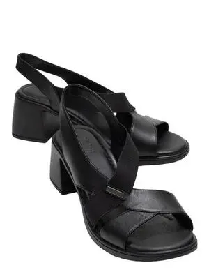 FOREVER & ALWAYS SHOES Crina Elasticated Leather Chunky Heel Sandals