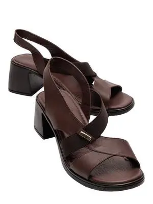 FOREVER & ALWAYS SHOES Crina Elasticated Leather Chunky Heel Sandals Brown