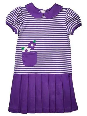 FLORENCE EISEMAN Stripe Knit Pleated Dress With Appliqués - Purple
