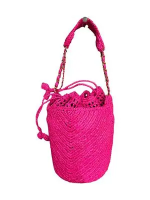 ZANATANY CONCEPTS Buckety Raffia Bag - Fuschia