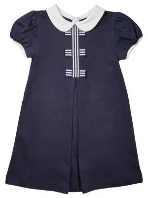 FLORENCE EISEMAN Knit Dress With Striped Ribbon Bows - Navy