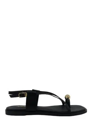 AMIE RAFA Laney Strappy Leather Flat Sandals - Black