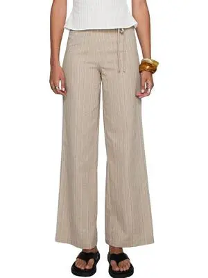Princess Polly Rush Hours Tie Waist Flare Pants - Beige
