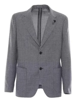 LARDINI Micro-check Single-breasted Blazer - 830bi