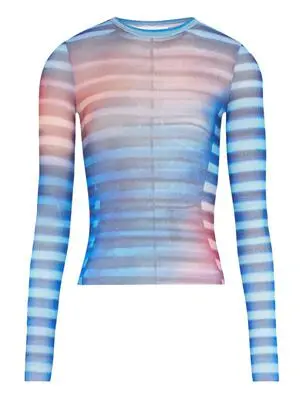 Jean Paul Gaultier Printed Mesh Long-sleeve Top - Blue