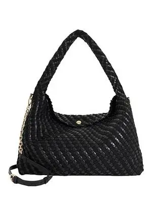 DUNE Woven Shoulder Bag With Chain Strap - Black Black Synthetic