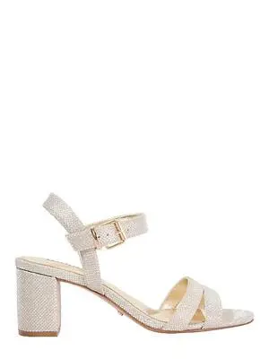 DUNE Metallic Woven Block-heel Sandals - Gold Plain Synthetic