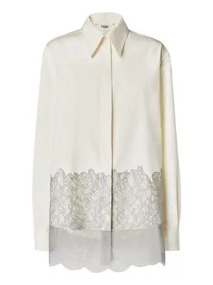 Fendi Oversized Shirt With Lace Embroidery - White