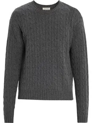 FRAME Cable Knit Cashmere And Wool Crewneck Sweater - Charcoal