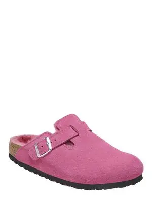 BIRKENSTOCK Boston Shearling Suede Clogs Fuchsia Tulip
