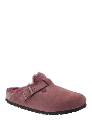 BIRKENSTOCK Boston Shearling Suede Clogs Maroon