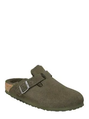BIRKENSTOCK Boston Shearling Suede Clogs Thyme