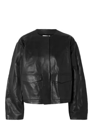 ST. AGNI Utility Cocoon Leather Jacket - Black