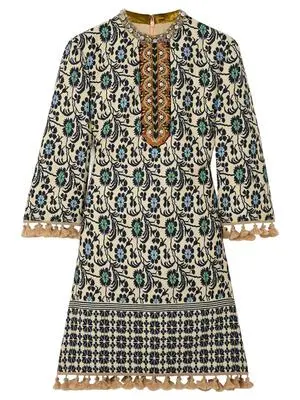 Valentino Garavani Embellished Tasseled Jacquard Mini Dress - Multi