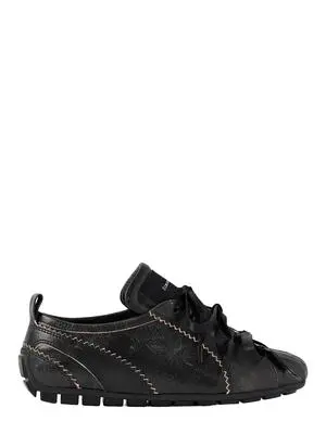 Simone Rocha Cracked-Leather Sneakers Dark Brown