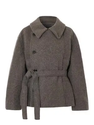 LEMAIRE Belted Wool And Alpaca-blend Coat - Green