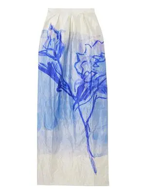 Erdem Floral-print Metallic Crinkled-satin Maxi Skirt - Blue
