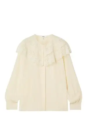 Chloé Lace-trimmed Organic Silk Crepe De Chine Blouse - Cream
