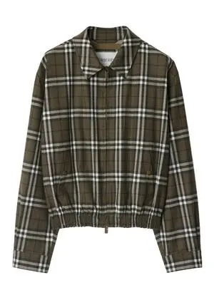 Burberry Check Bonded Wool Harrington Jacket - Shrub Green/yew Green
