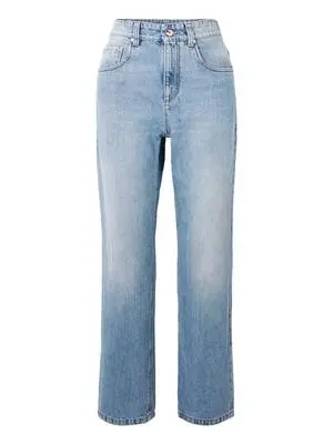 Brunello Cucinelli Bead-embellished Cropped Straight-leg Jeans - Blue