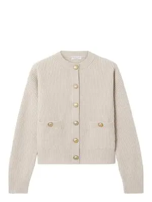 Brunello Cucinelli Ribbed Wool, Cashmere, And Silk-blend Cardigan - Neutrals