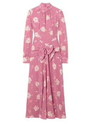Alessandra Rich Floral-print Silk-georgette Midi Dress With Bow - Pink