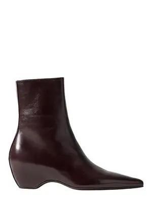 Khaite Sybil Glossed-leather Ankle Boots - Burgundy