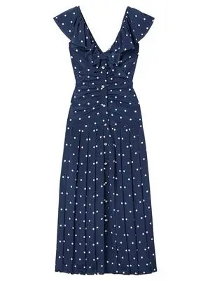 Alessandra Rich Pleated Polka-dot Silk Crepe De Chine Midi Dress - Blue