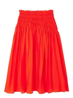 Tory Burch Ruffled Shirred Lyocell-blend Midi Skirt - Red