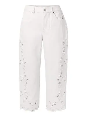 Sea Cavina Cropped Broderie Anglaise Barrel-leg Jeans - White