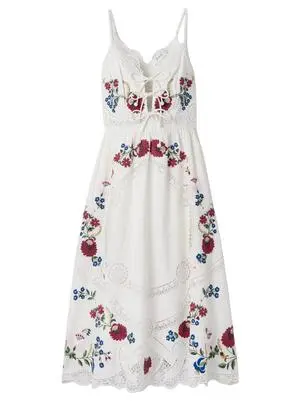 Sea Celia Broderie Anglaise Cotton And Linen-blend Midi Dress - Cream