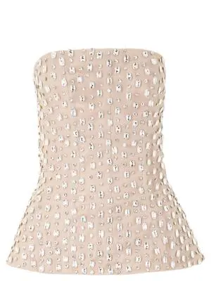 MARMAR HALIM Crystal-embellished Tulle Bustier Top - Neutrals