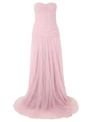 MARMAR HALIM Strapless Bead-embellished Plissé-tulle Gown - Pink