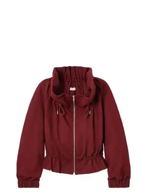Dries Van Noten Oversized Gathered Cotton-jersey Zip-up Sweatshirt - Red