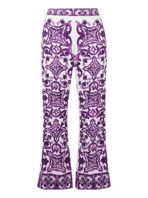 Dolce & Gabbana Maiolica Cropped Flared Silk-blend Pants - Purple