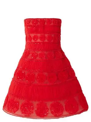 Carolina Herrera Strapless Embellished Mini Dress - Red